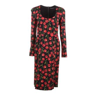 Dolce & Gabbana Femme, Robes, Noir, Taille: 38 FR Cherries Long Dress