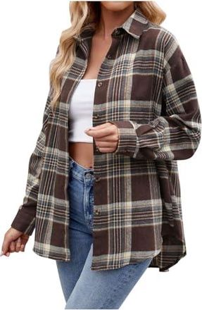 Generic Vestes dautomne d&eacute;contract&eacute;es pour femmes, 2026, rue, multicolore, &agrave; carreaux, marron, XXL