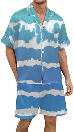 Generic Pyjama Homme Court Ensemble en Soie T-Shirt et Pantalon de Confortable Solide Manches Longues Long Deux pièces Vêtement Maison