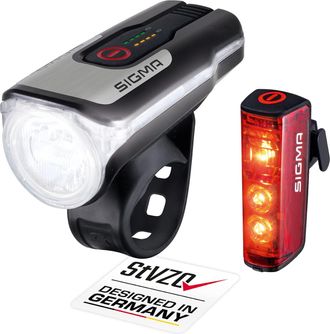 Sigma Sigma LED Fahrradlicht Set Aura 80 und Blaze | StVZO zugelassenes, akkubetriebenes Vorderlicht und Rücklicht mit Bremsfunktion | wetterfestes, wiedera