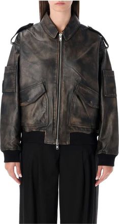 S.W.O.R.D 6.6.44 S.w.o.r.d 6.6.44, Femme, Vestes, Noir, Taille: 36 FR Bomber Vintage en Cuir Effet Us&eacute;