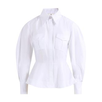 Elisabetta Franchi Femme, Blouses et Chemises, Blanc, Taille: 40 FR Chemise en popeline de coton avec volant