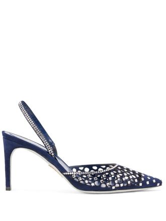 Rene Caovilla Carrie Slingback-Pumps aus Wildleder - Blau