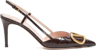 Valentino Garavani Vlogo crocodile-effect slingback pumps - Braun