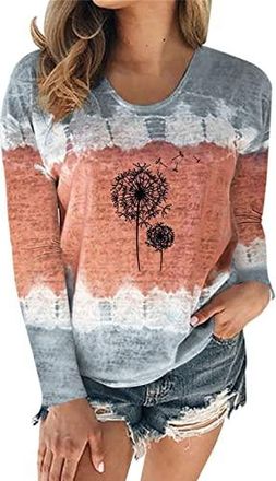 Generic T-Shirt Femme Ete - Tee Shirt Chic et Elegant Col en Rond Decontracte Mi Saison Haut Manche Longue Ample Tie-Dye Mode Top Grande Taille Confortable et