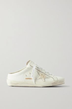 Golden Goose Superstar Sabot Slip-ons Aus Leder In Distressed-optik Mit Kunstperlen - Weiß