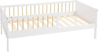 ML Design Ml-design - Lit denfant Simple 80x160 cm, Blanc-Naturel, en Bois de Pin, avec Sommier à Lattes et Protection contre les Chutes, sans Matelas, Cadre