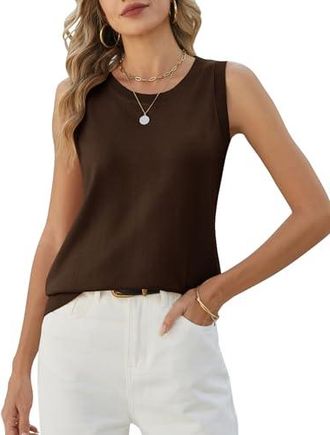Zeagoo D&eacute;bardeur pour femme sans manches en tricot - Col rond - Basique - Gilet d&eacute;t&eacute; d&eacute;contract&eacute;, marron, XXL