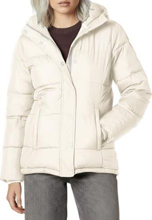 Zeagoo Blouson doudoune femme chaud hiver capuche poches fermeture &eacute;clair veste matelass&eacute;e l&eacute;g&egrave;re isolante coupe vent usage quotidien et ext&eacute;rieur Blanc Cass