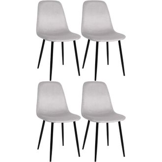 Clp Lot de 4 Chaises de salle &agrave; manger Napier avec Pi&egrave;tement en m&eacute;tal noir Cr&egrave;me Velours