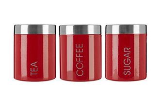 Premier Housewares Tea, Coffee and Sugar Set, Red Enamel, Satin Rostfreier Stahl Lids Liberty Behältern für Tee, Kaffee und Zucker, Edelstahl, rot, Emaille, 1