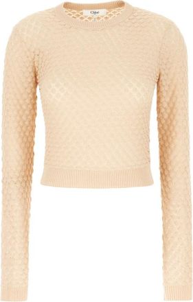 Chlo&eacute; Femme, Pulls, Beige, Taille: 42 FR Pull court en maille ajour&eacute;e