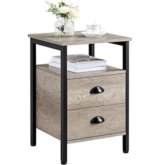 Yaheetech Table dAppoint Table de Chevet Industrielle en Bois Cadre en M&eacute;tal Bout de Canap&eacute; avec Compartiment Ouvert 2 tiroirs pour Salon Chambre &agrave; Coucher Bure