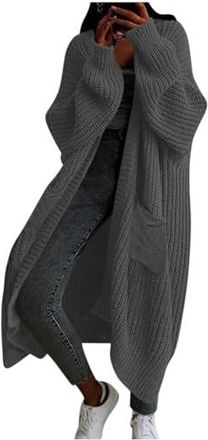 Generic Cardigan Femme en Grosses, Taille Oversize Ouvert avec Manches Ballon et Poches, Veste Longue D&eacute;contract&eacute;e Automne(Dark Gray,XL)