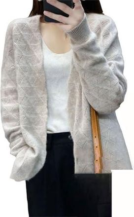 Generic Cardigan 100 % laine pour femme Motif diamant Printemps Mode Cachemire D&eacute;contract&eacute; Tricot Doux, Gris, XS