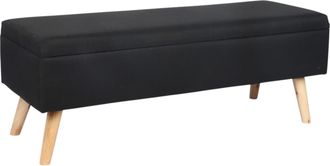 Relaxdays Sitzbank Leinen, Stauraum, HxBxT: 40 x110x40 cm, Holzf&uuml;&szlig;e, gepolsterte Truhenbank Schlafzimmer, Flur, schwarz