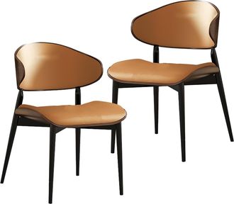 Generic Mid Century Modern Esszimmerstuhl 2er-Set - Kunstleder Mit Geschwungener Rückenlehne Und Metallbeinen(Orange)