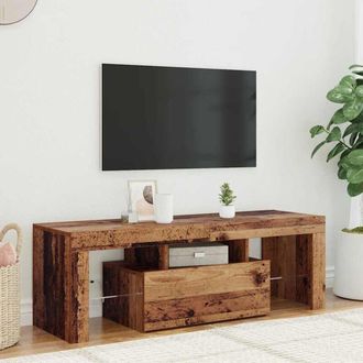 vidaXL Vidaxl - Meuble TV vieux bois en bois ding&eacute;nierie avec lumi&egrave;res LED RVB - Dimensions 120 x 36,5 x 40 cm - 1 porte et 3 &eacute;tag&egrave;res