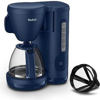 T-fal Morning Filterkaffeemaschine, Glaskanne, 1,25 Liter Wassertank, Warmhaltefunktion, Dauerfilter, Wasserstandsanzeige, Blau, CM2M1410