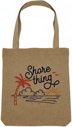 Fabulous Sac Shopping Tote Bag Aspect Lin - Shore thing Surf Travel Sea Beach - Sac de Courses Toile Epaisse 360g Beige Naturel Cabas Port&eacute; Epaule Solide Impri