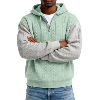 Generic Sweat &agrave; capuche pour homme avec fermeture &eacute;clair 1/4 pour printemps, automne, hiver, loisirs, sport, manches longues, jacquard couleur unie, confortab