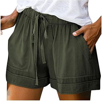 Generic Blingko Short Lin Coton Femme &eacute;t&eacute; Chic Large Fluide Shorts Habill&eacute; Femme Grande Taille &eacute;lastique avec Poches Confortable Ample 2023 Mode Casual Sport 