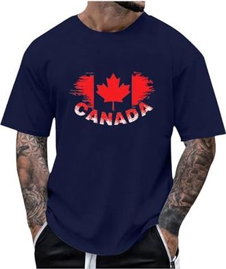 Generic T-shirt d&eacute;t&eacute; pour homme avec imprim&eacute; partiel pour la f&ecirc;te nationale canadienne, bleu fonc&eacute;, 3XL