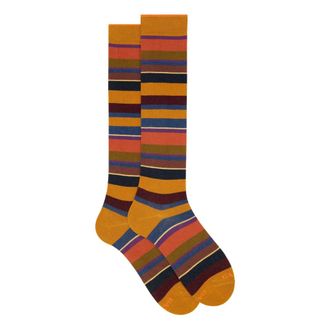 Gallo Gallo, Homme, Sous-vêtements, Multicolore, Taille: M Chaussettes longues en coton jaune à rayures multicolores pour hommes