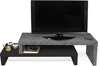 Symbiosis Cliff Meuble TV extensible, Effet Béton et Noir, 125/235x38x20/40 cm