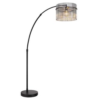 Globo Lighting Stehleuchte H&ouml;henverstellbar Bogenleuchte Glasst&auml;be rauch Bogenstehlampe schwarz, Fu&szlig;schalter, E27 Fassung, H max. 185 cm