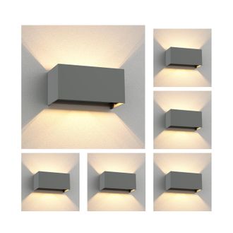 LEDs Com 6 Stück Wandleuchte CUBEL für außen, IP65, Up-/Downlight, grau matt, eckig, 2x G9 max. 10W