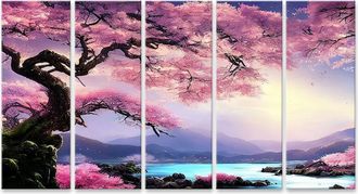 Islandburner Bild auf Leinwand Schöne Landschaft Japanischen Park Kirschblüte Baum Bilder Wandbilder Poster JCHF-5P