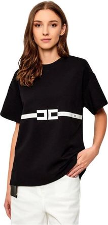 Elisabetta Franchi Femme, Tops, Noir, Taille: 36 FR T-shirt en jersey de coton &eacute;pais avec logo