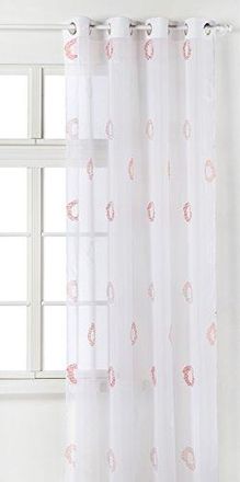 HOME MAISON 09378-8-AL Vorhang, Etamin, leicht, mit Ösen, Jacquard, Kurzfäden, Korallenrot/Silber, 150 cm x 240 cm