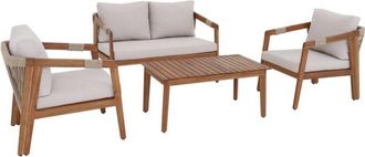 Sweeek Salon de jardin en acacia 4 places beige avec cordes LOBERIA. table rectangulaire