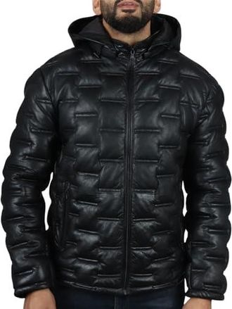 TruClothing Veste matelassée à Capuche pour Homme Blouson en Cuir véritable Style décontracté - Noir XXL