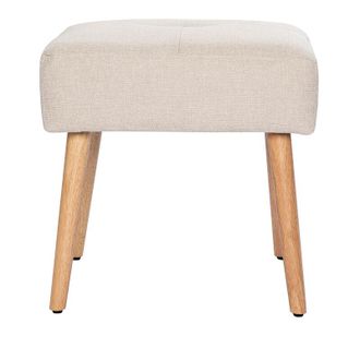Miliboo Niedriger Hocker aus Stoff mit strukturiertem Samteffekt in Beige und hellem Massivholz H46 cm guesta