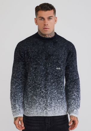 Siksilk Herren Schwarz und Wei&szlig; Gestrickter Verblassender Pullover XXL