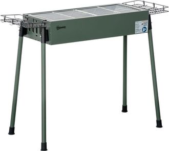 OUTSUNNY Barbecue à charbon portable - 2 grilles, 2 paniers latéraux - dim. 77L x 30l x 70H cm - acier émaillé vert