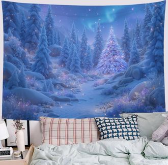 Generic 200x150cm Wanddeko Schneewald Weihnachtsbaum Tapisserie, Winterlandschaft Tapisserie Wandkunst, Blau Wandbehang &auml;sthetische Tapestry F&uuml;r Schlafzimmer 