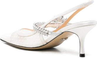 Mach & Mach Crystal-Embellished Mesh Slingback Heel - White