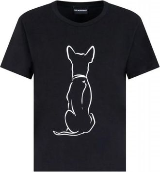 Emporio Armani Femme, Tops, Noir, Taille: 44 FR Top en jersey de coton stretch avec logo