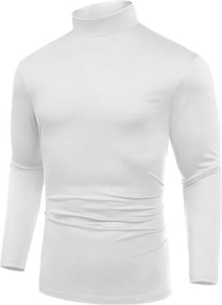 Coofandy OOFANDY Pull à col roulé décontracté à manches longues et col roulé pour homme, blanc, L