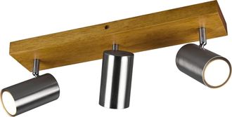 Trio Leuchten Spotbalken Marley 812400307, Metall Nickel matt, Holz, exklusiv 3x GU10