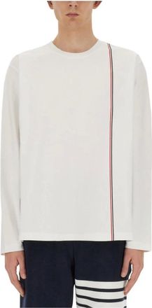 Thom Browne Homme, Tops, Blanc, Taille: L Oversized RWB Stripe Long Sleeve Tee