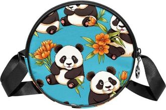 Generic Sac &agrave; bandouli&egrave;re rond pour femme, petit panda mignon, sac &agrave; bandouli&egrave;re avec fermeture &eacute;clair, bretelles r&eacute;glables, sac &agrave; main rond d&eacute;contract&eacute; pour 