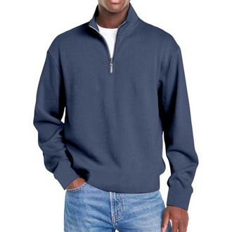 Generic Mokaloha Polo &eacute;l&eacute;gant en velours c&ocirc;tel&eacute; avec fermeture &eacute;clair 1/4 pour homme, bleu, 5XL