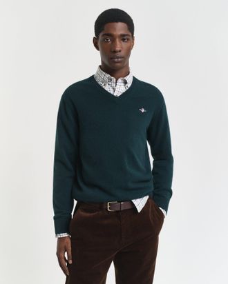 GANT Herren Superfine Lambswool V-Neck Pullover (XXXL) TARTAN Grün