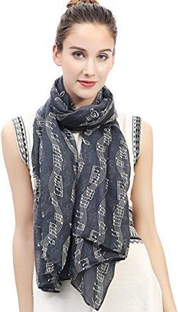 Lina & Lily Écharpe Foulard Femme Imprimé Note de Musique (Gris Foncé)