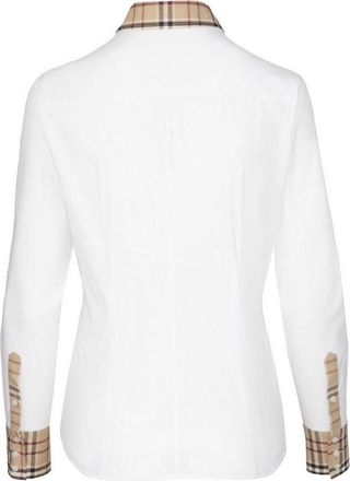 Seidensticker Langarmbluse Seidensticker Damen Bluse Langarm Kent Regular Wei&szlig; Uni/Karo